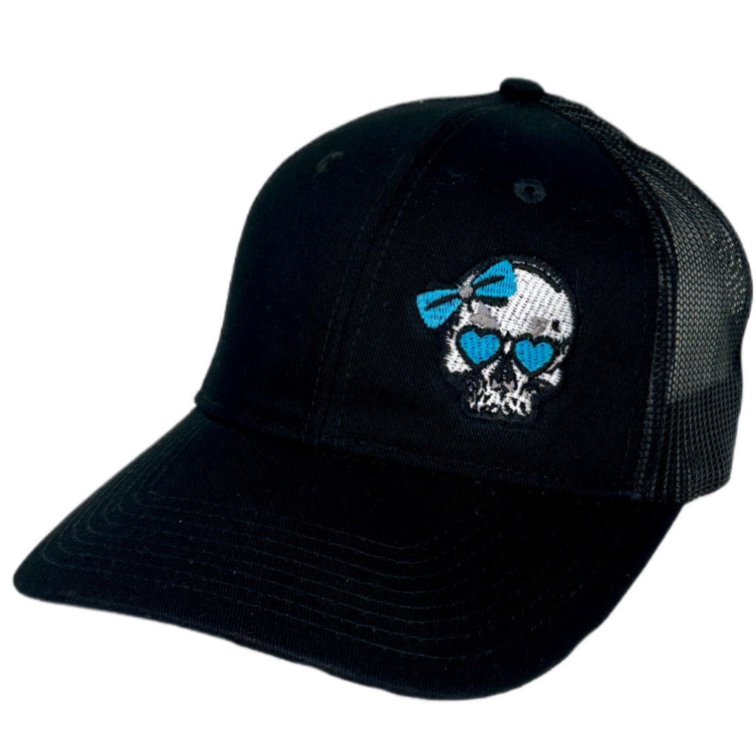 Women's Black Snapback Ponytail Trucker Cap - Blue Bow – Buckwylde Co.